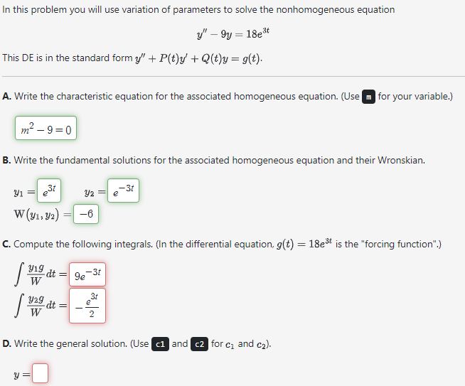 Solved In this problem you will use variation of parameters | Chegg.com