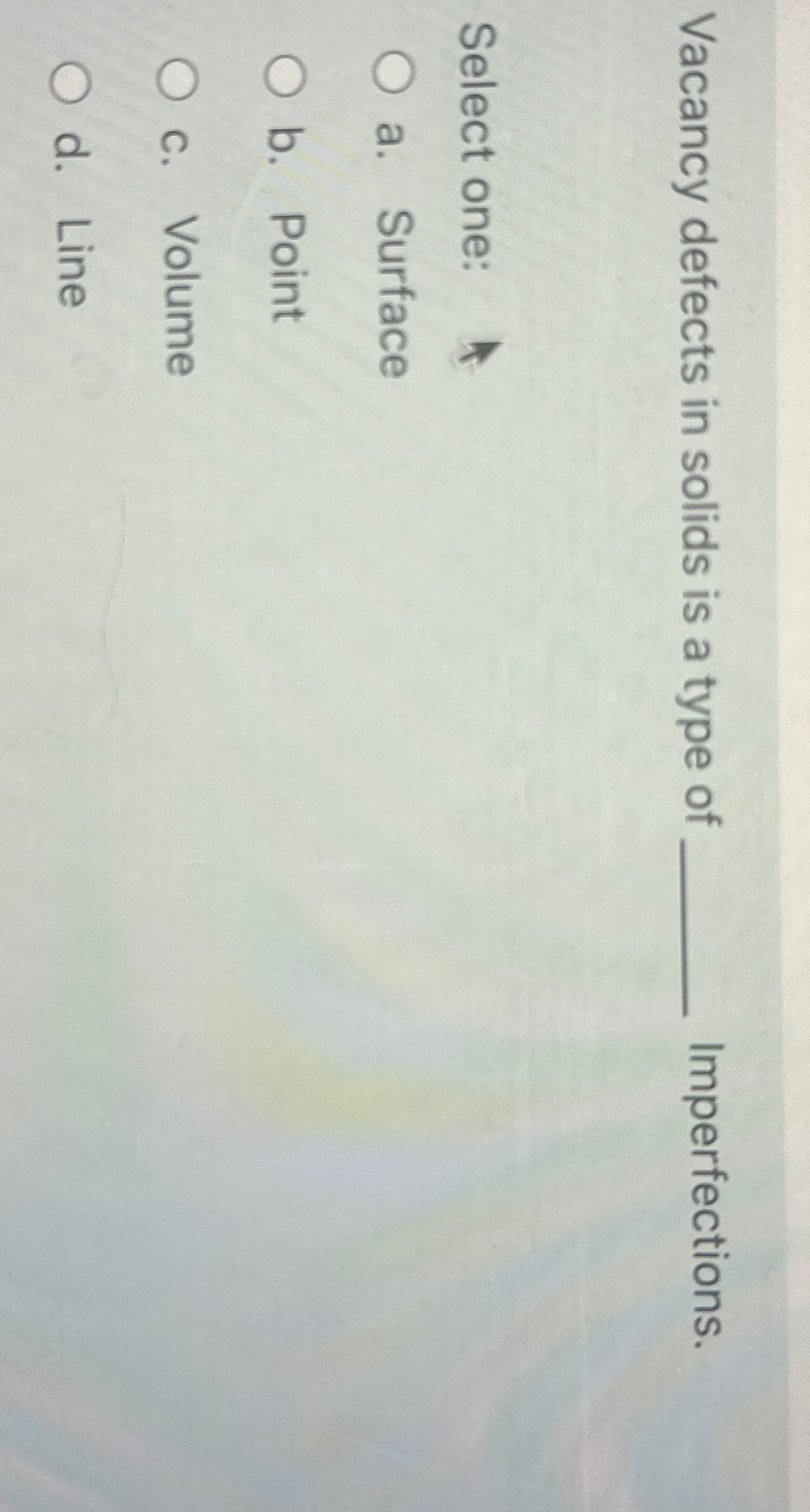 Solved Vacancy defects in solids is a type of | Chegg.com