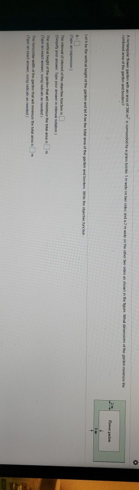 Solved A rectangular flower garden with an area of 390 m I | Chegg.com