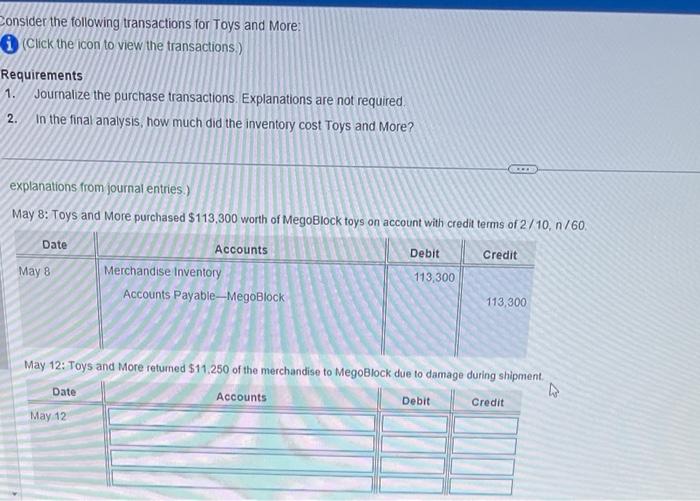 Solved Consider the following transactions for Toys and | Chegg.com