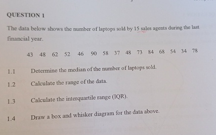 QUESTION 1The data below shows the number of laptops | Chegg.com