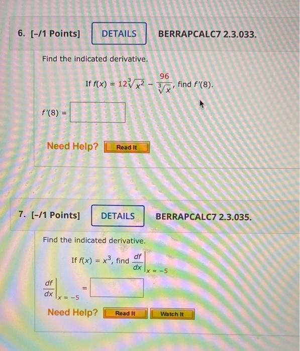 Solved Find the indicated derivative. If f(x)=123x2−3x96 | Chegg.com