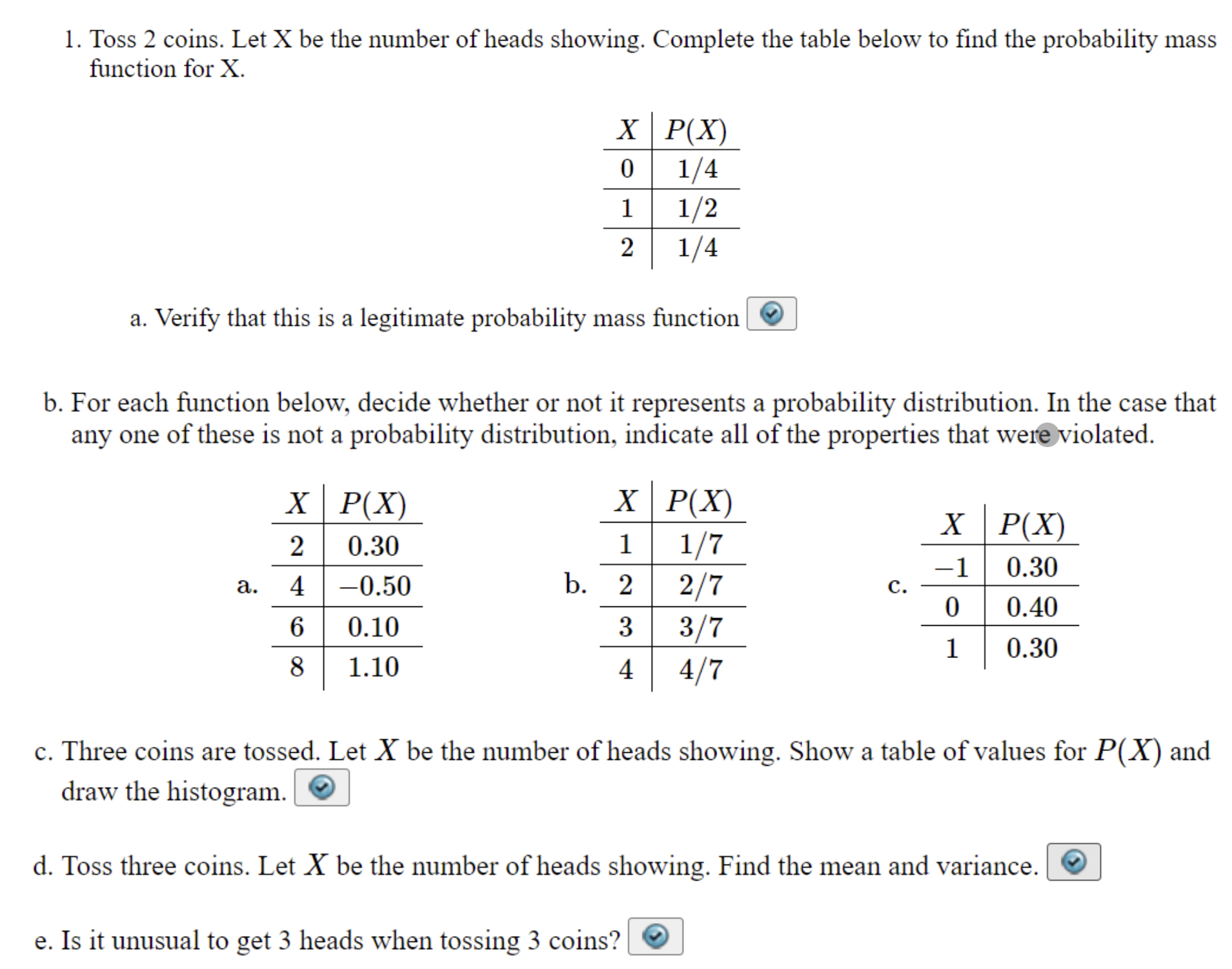 Toss 2 ﻿coins. Let x ﻿be the number of heads showing. | Chegg.com