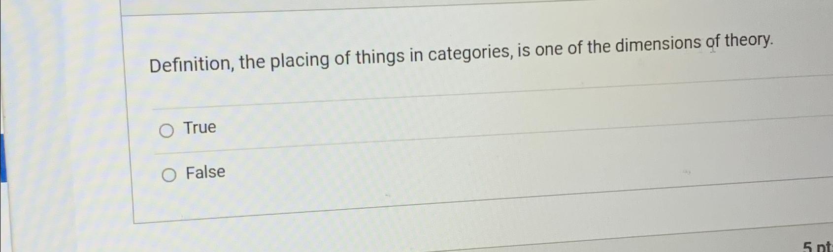 Solved Definition, the placing of things in categories, is | Chegg.com