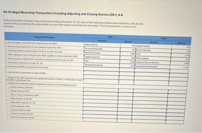 E4-12 (Algo) Recording Transactions Including | Chegg.com