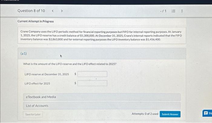 Solved Crane Company uses the LIFO periodic method for | Chegg.com