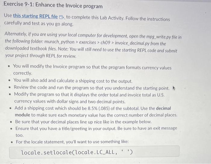 Solved Exercise 9-1: Enhance the Invoice program Use this | Chegg.com