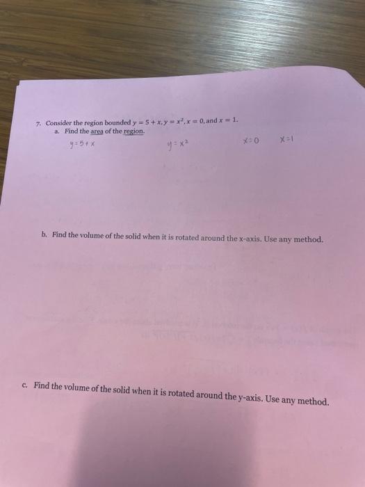 Solved 7 Consider The Region Bounded Y 5 X Y X {2}