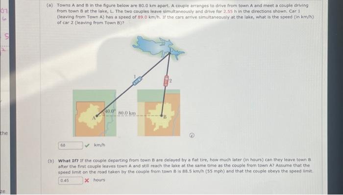 Solved (a) Towns A and B in the figure below are 80.0 km | Chegg.com