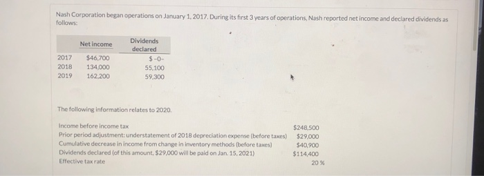 Solved Nash Corporation began operations on January 1, 2017. | Chegg.com Solved Nash Corporation began operations on January 1, 2017. | Chegg.com