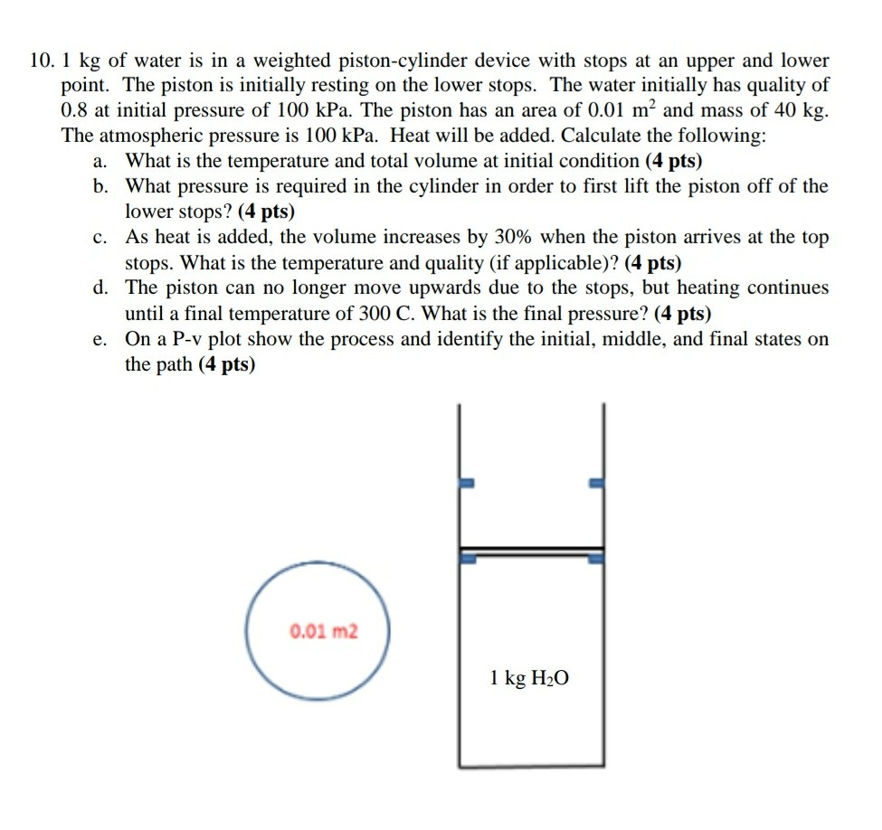 Solved 10. 1 kg of water is in a weighted piston-cylinder | Chegg.com