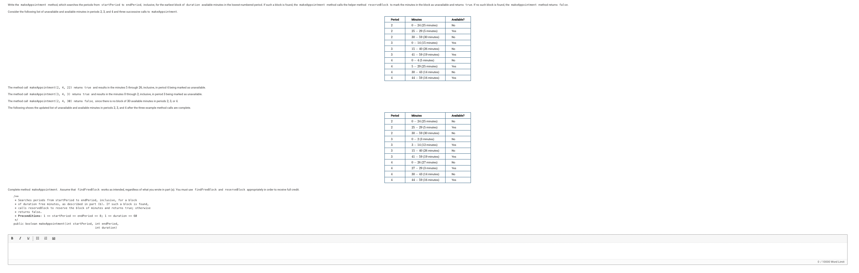 Solved Write the makeAppointment method, which searches the | Chegg.com