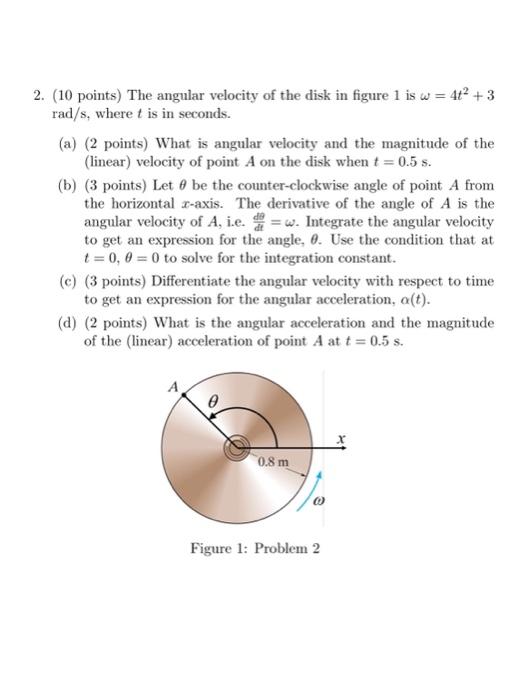 Solved 2. (10 points) The angular velocity of the disk in | Chegg.com