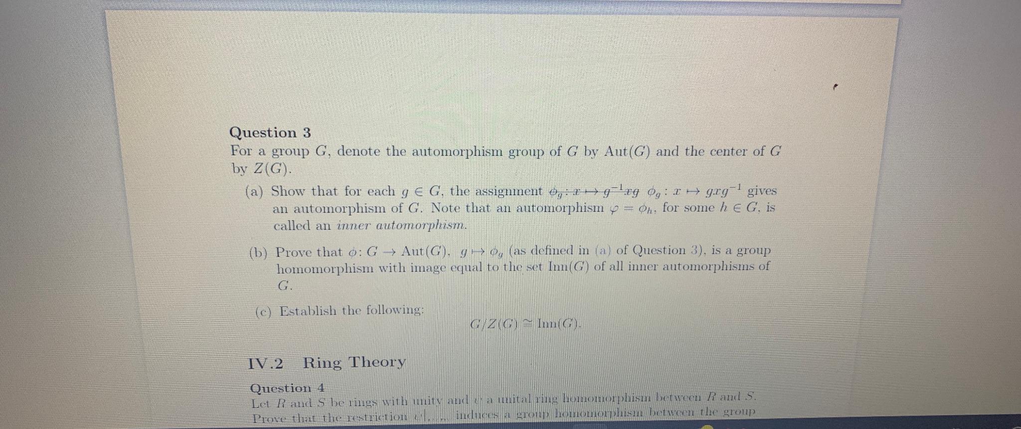 Solved Question 3\\nFor a group G, denote the automorphism | Chegg.com