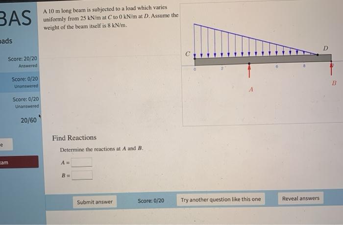 Solved BAS A 10 m long beam is subjected to a load which | Chegg.com