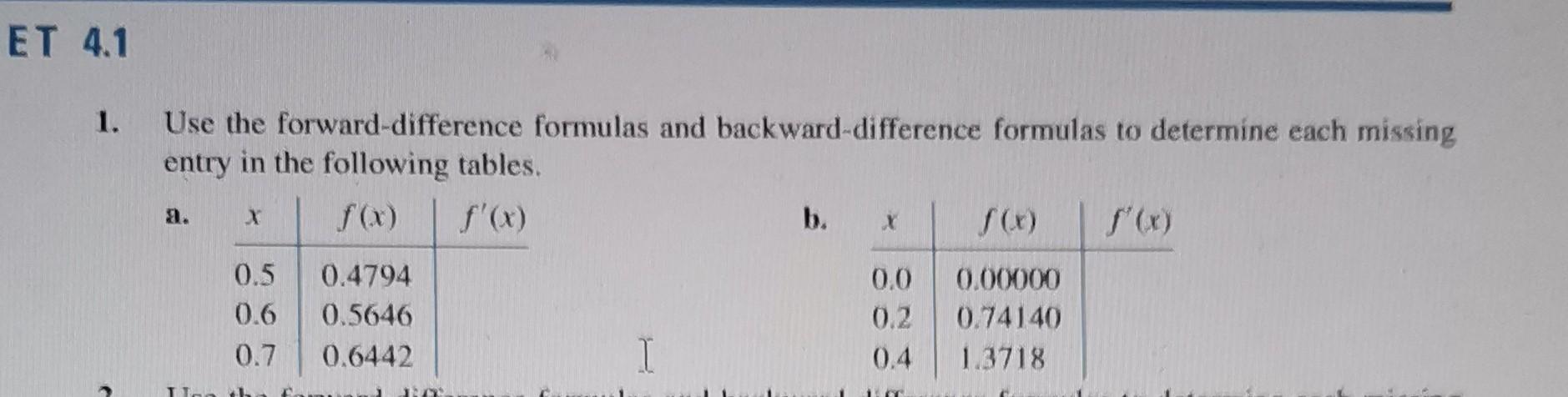 Solved 1. Use the forward-difference formulas and | Chegg.com