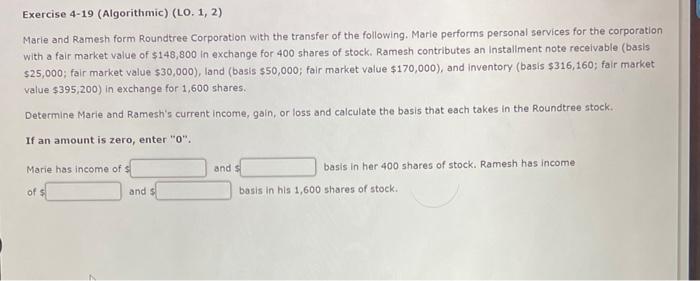 Solved Exercise 4-19 (Algorithmic) (LO. 1, 2) Marle and | Chegg.com