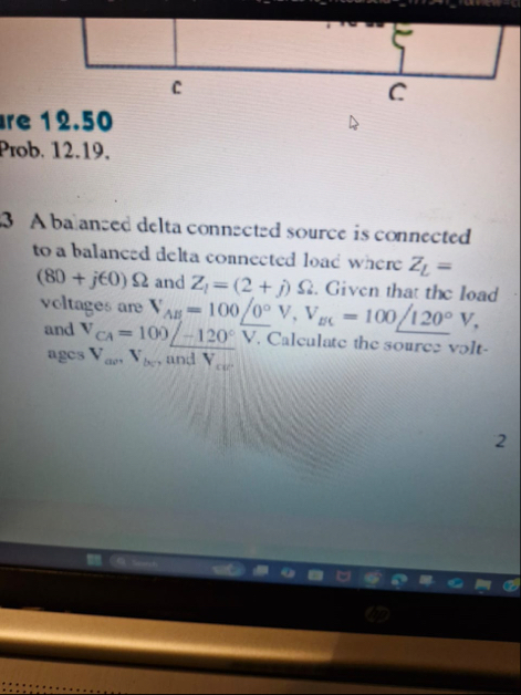 Solved Ire 12.50Prob. 12.19.3 ﻿A baianzed delta connected | Chegg.com
