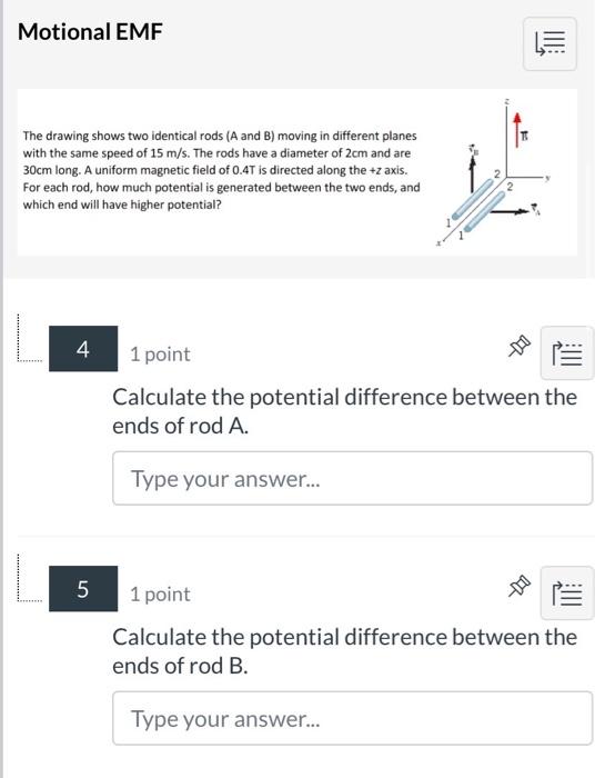 Solved Motional EMF The drawing shows two identical rods ( A | Chegg.com