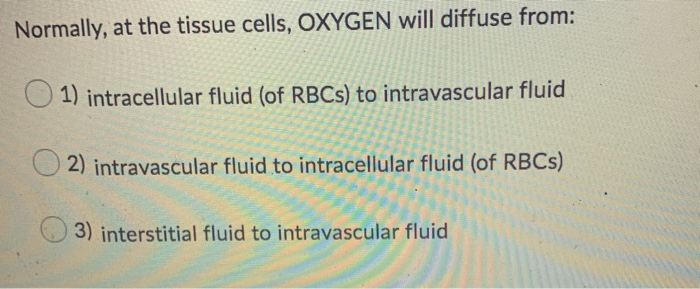 Solved Normally, at the tissue cells, OXYGEN will diffuse | Chegg.com