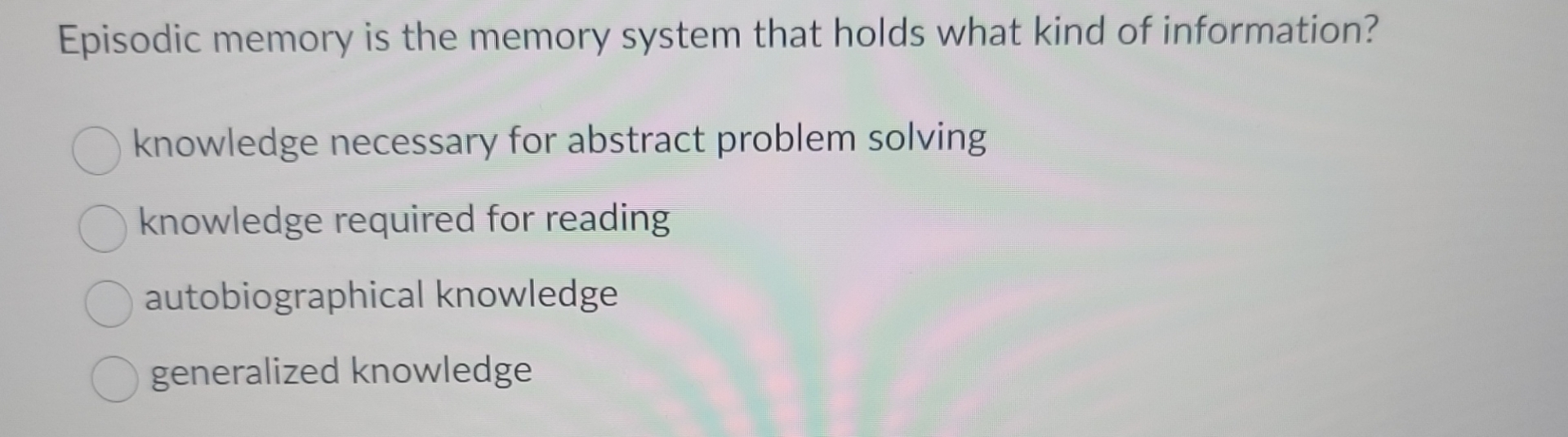 Solved Episodic memory is the memory system that holds what | Chegg.com