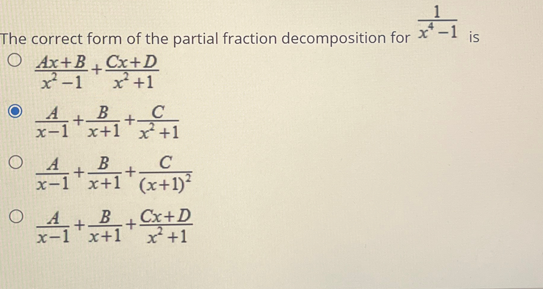 Solved The correct form of the partial fraction | Chegg.com