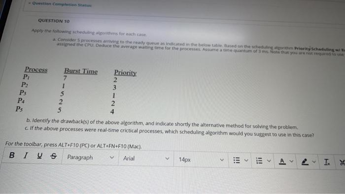 Solved QUESTIONS Apply the following scheduling portheme for | Chegg.com