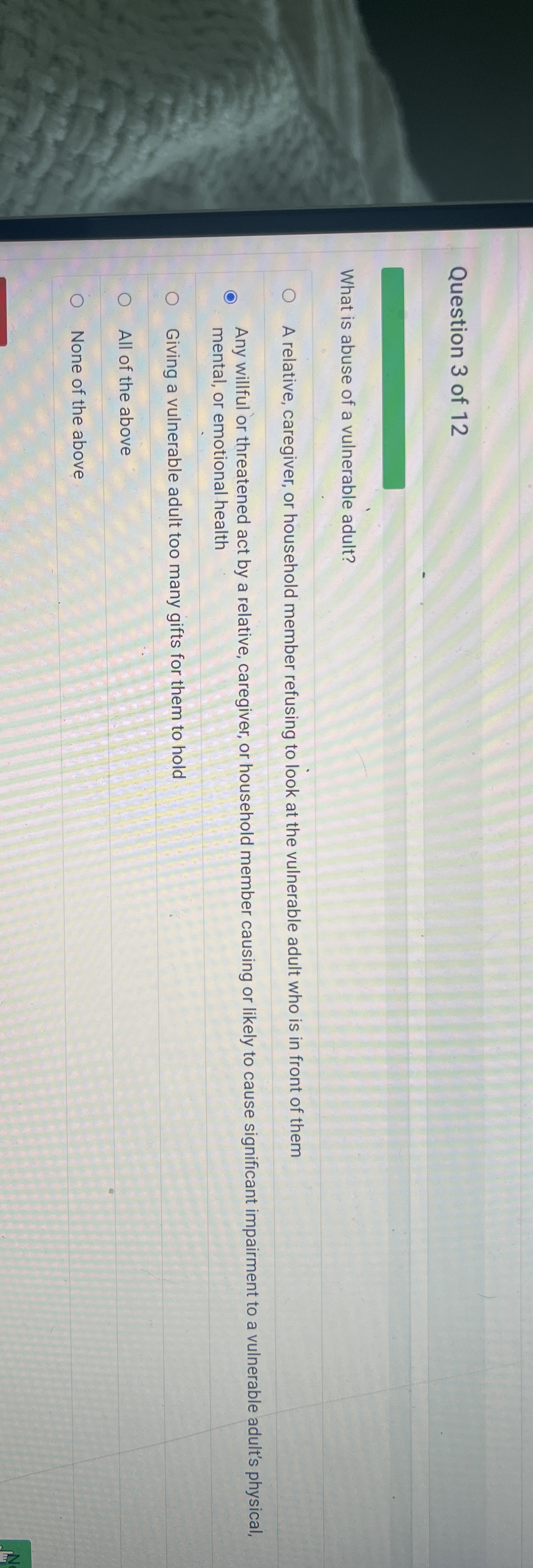 Solved Question 3 ﻿of 12What is abuse of a vulnerable | Chegg.com
