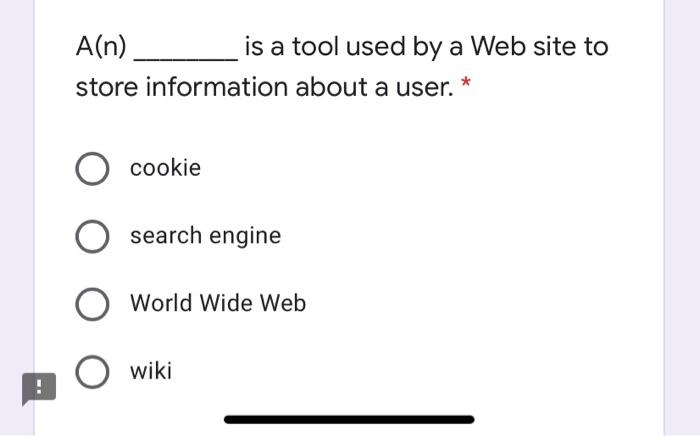 Solved A(n) is a tool used by a Web site to store | Chegg.com