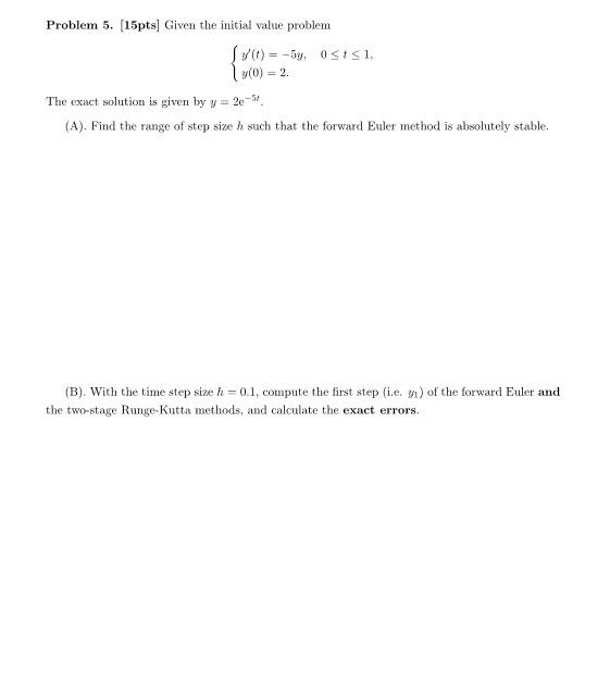 Solved Problem 5. [15pts] Given the initial value problem | Chegg.com