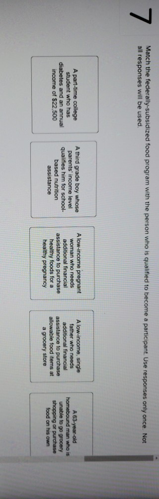 Solved 7 Match the federally-subsidized food program with | Chegg.com