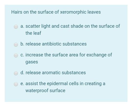 Solved Hairs on the surface of xeromorphic leaves a. scatter | Chegg.com