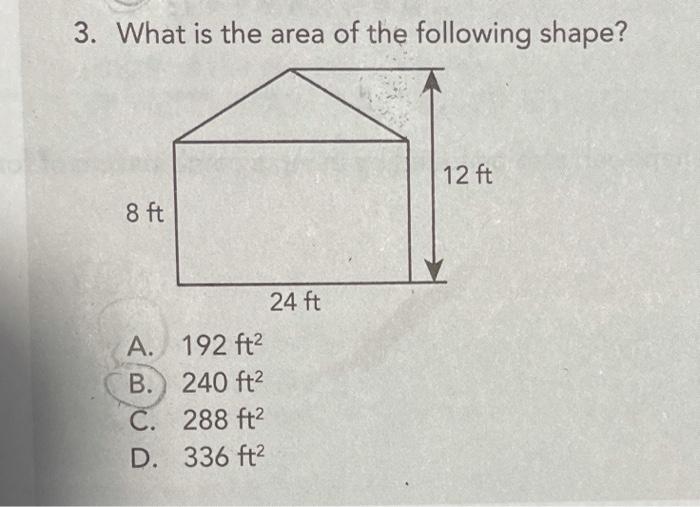 Solved 3. What is the area of the following shape? 12 ft 8 | Chegg.com