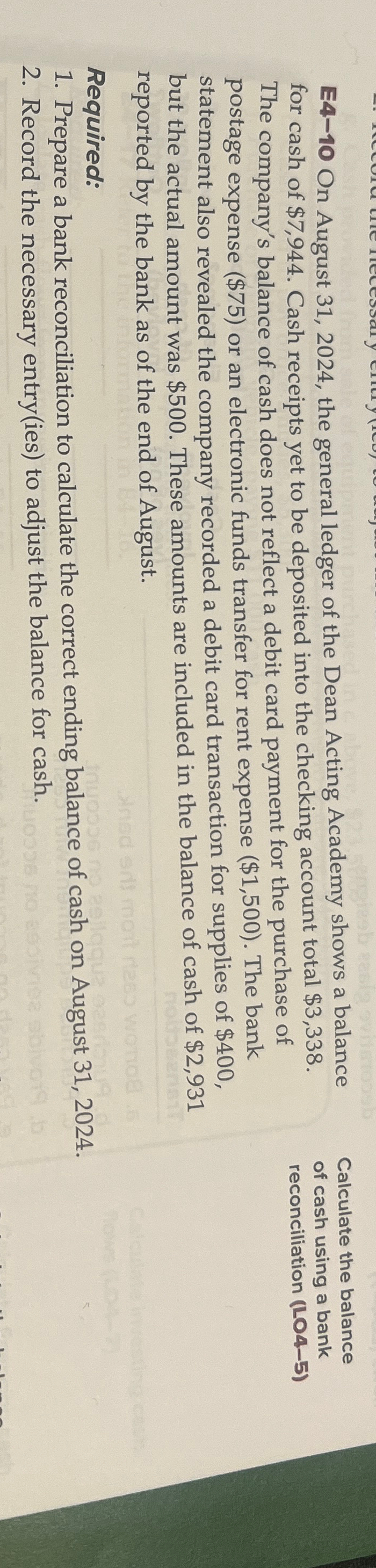 Solved E4-10 ﻿On August 31, 2024, ﻿the general ledger of the | Chegg.com
