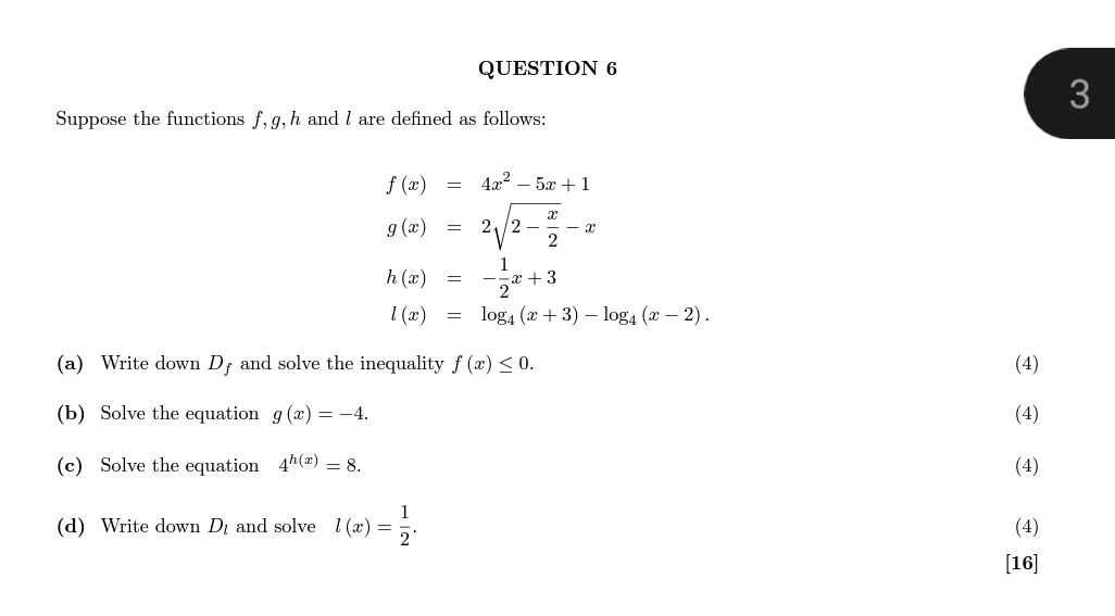 Solved QUESTION 6Suppose the functions f,g,h ﻿and l ﻿are | Chegg.com