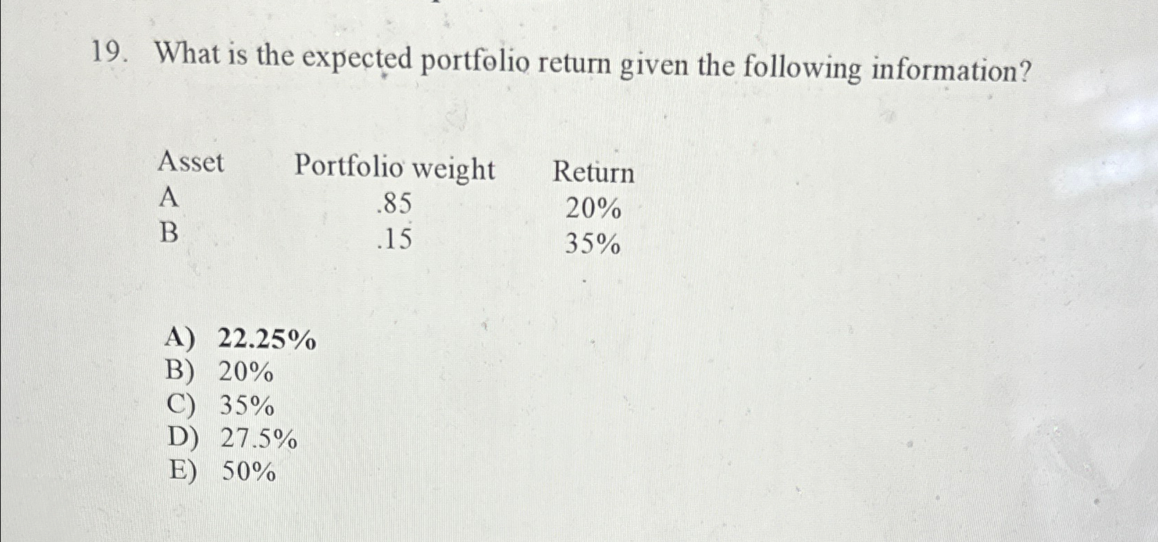 Solved What is the expected portfolio return given the | Chegg.com
