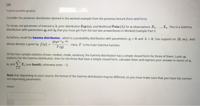 Solved (a) 4 points possible (graded) Consider the posterior | Chegg.com