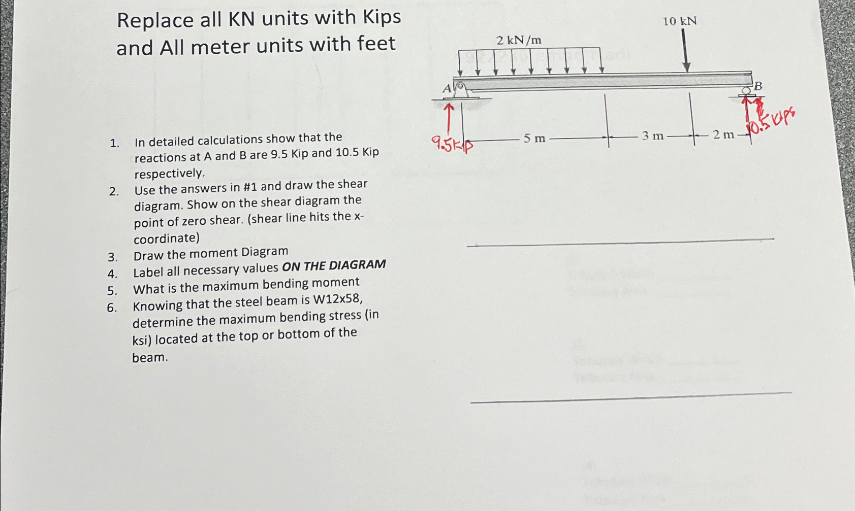 Replace all KN units with Kips and All meter units | Chegg.com