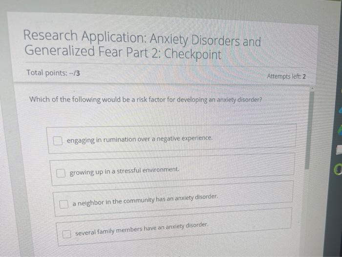 Solved Research Application: Anxiety Disorders and | Chegg.com