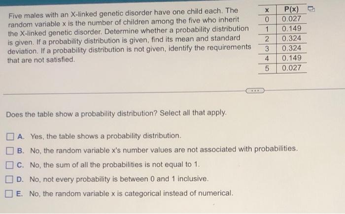 Solved Select all that apply Does a table show a probability | Chegg.com