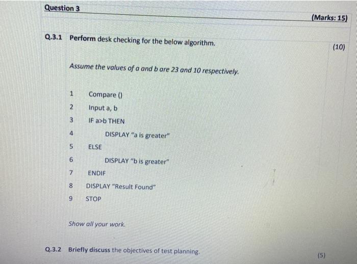 Solved Q.3.1 Perform desk checking for the below algorithm. | Chegg.com