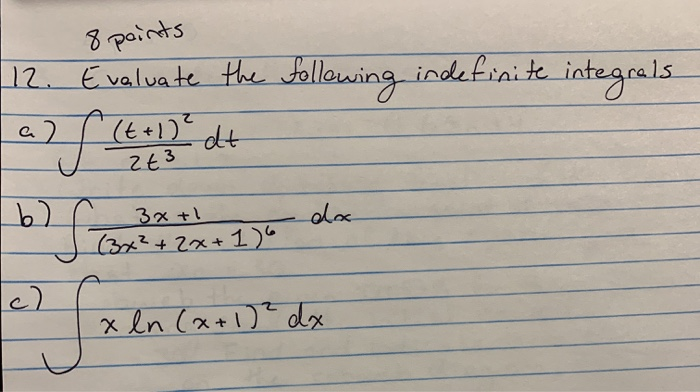 Solved evaluate following indefinite integralsa) *integral | Chegg.com
