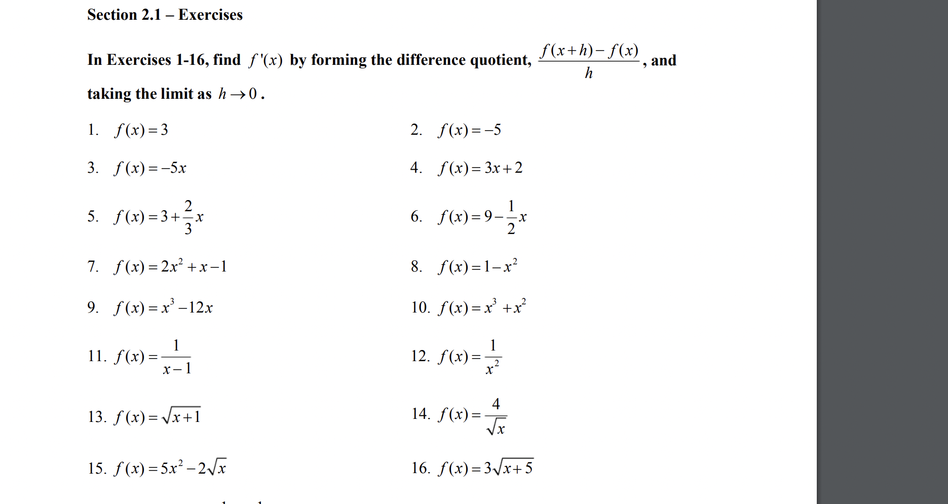 Solved QUestion 16 ﻿onlyIn Exercises 1-16, ﻿find f'(x) ﻿by | Chegg.com