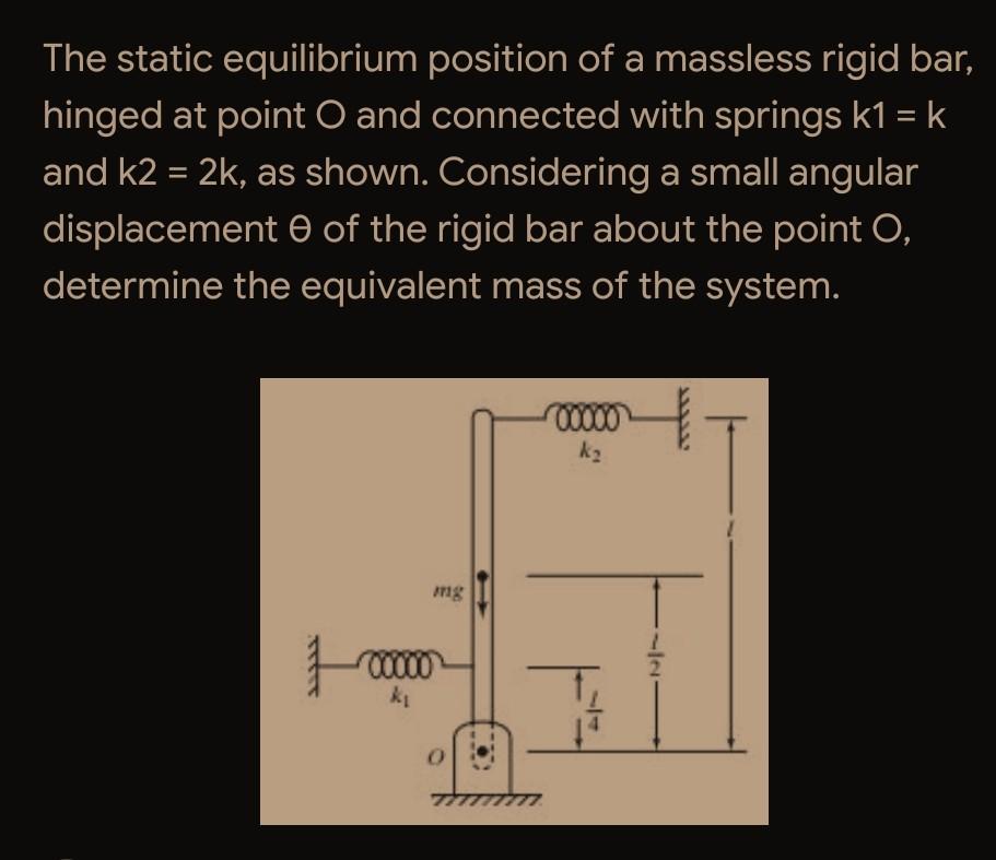 Solved The static equilibrium position of a massless rigid | Chegg.com