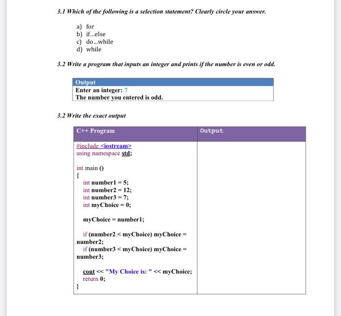 Solved 3.1 Which of the following is a selection statement? | Chegg.com