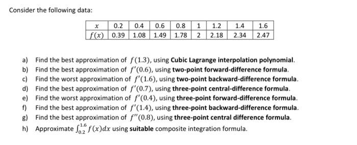 Solved Consider the following data: a) Find the best | Chegg.com