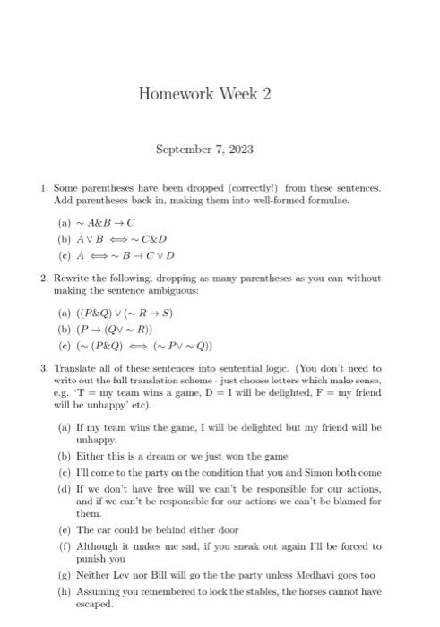 Homework Week 2 September 7, 2023 1. Some parentheses | Chegg.com