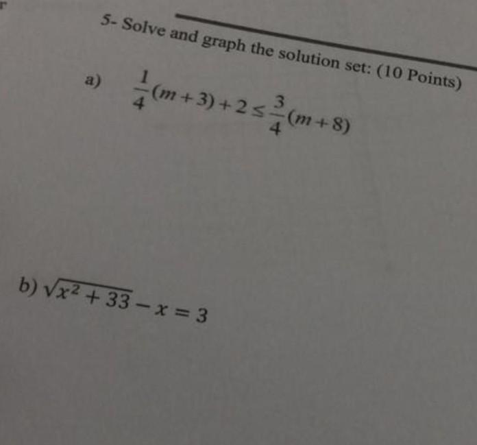 Solved 5- Solve and graph the solution set: (10 Points) a) | Chegg.com
