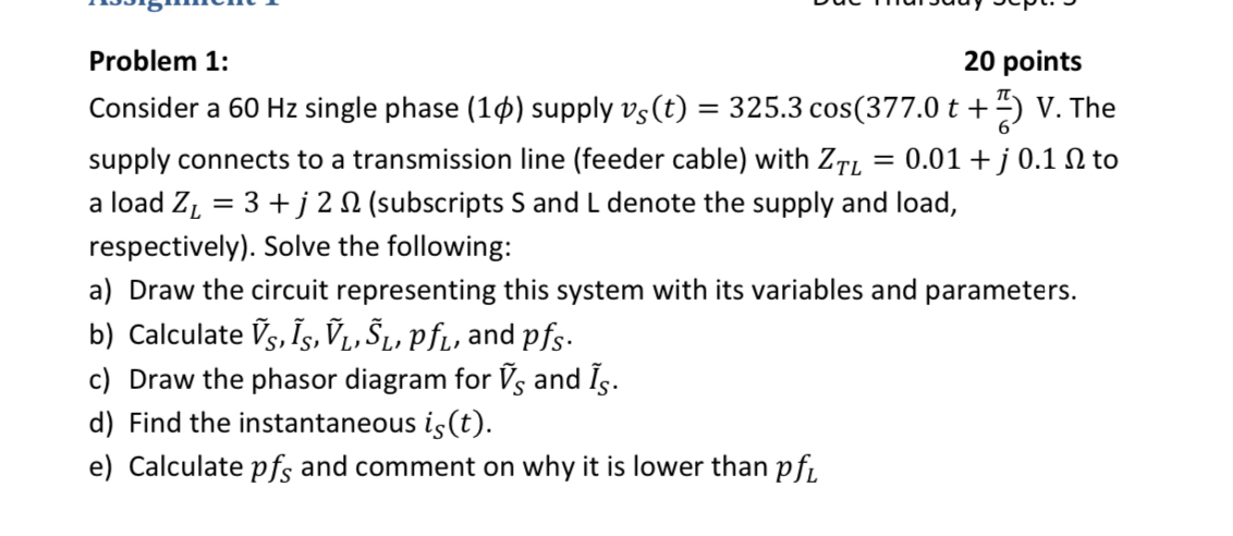 Solved Problem 1:20 ﻿pointsConsider a 60 ﻿Hz single phase | Chegg.com