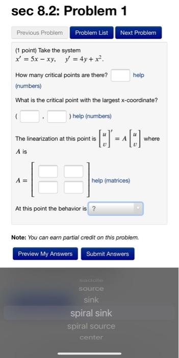Solved sec 8.2: Problem 1 Previous Problem Problern List | Chegg.com